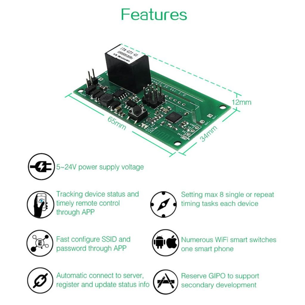 Sonoff SV Safe voltage smart wifi DC switch 5V 12V 24V 220V AC upto 10A ...